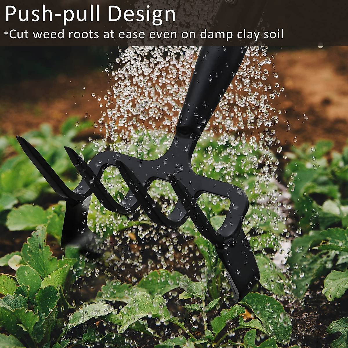 Cultivator Hoe Garden Tools for Gardening, Heavy Duty Stainless Steel 4 Tine Hand Garden Rake Cultivator and Stirrup Hoe Long Handle for Women Weeding Loosening Digging 30-60 inch