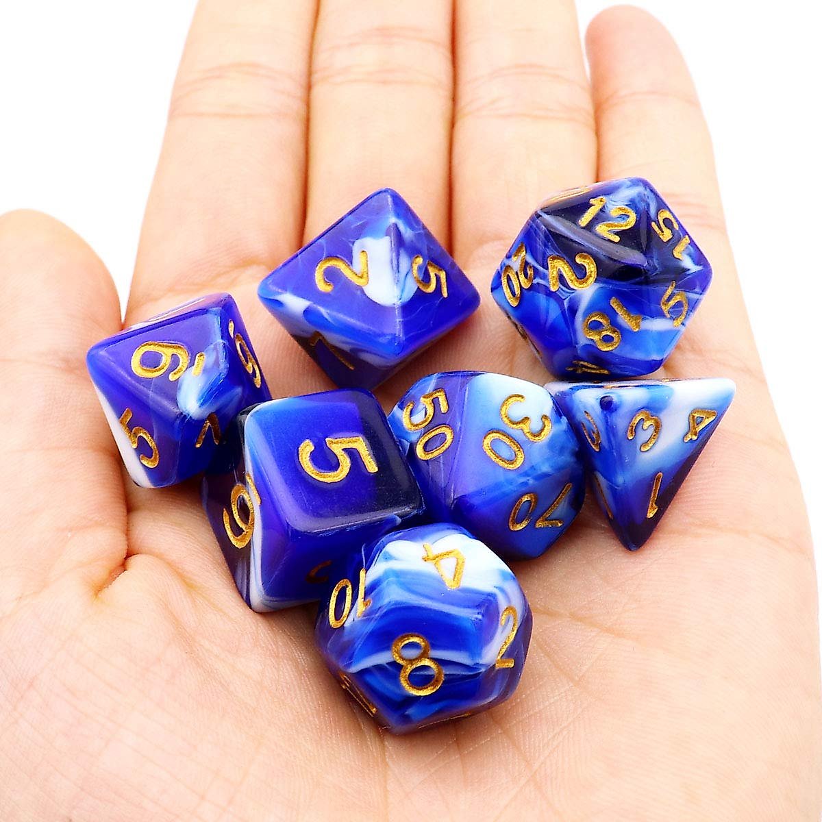 Haxtec Blue White DND Dice Set Swirl Polyhedral D&D Dices for RPG Dungeons and Dragons