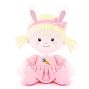 Onetoo First Baby Doll Easter Bunny Doll Plush Baby Doll Rabbit Doll Soft Baby Doll for Girls Wear Bunny Costume Pink Dress14