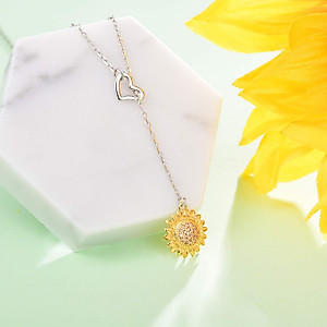 IOHUPCI Sunflower Necklace Jewelry 925 Sterling silver -You Are My Sunshine Pendant Necklaces Jewelry Fashion Y Pendant Gifts for Women Wife