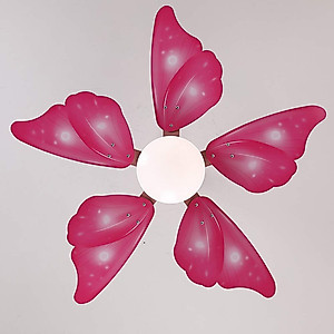 KWOKING Lighting Creative Butterfly Wing Ceiling Light and Fan with Remote Control 5 Blades LED Bedroom Hanging Fan Light Adjustable Speed for Kids Bedrooms - Pink