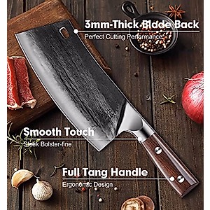 Cleaver Knife, ENOKING Meat Cleaver Hand Forged Serbian Chef Knife German High Carbon Stainless Steel Butcher Knife Vegetable Cleaver with Full Tang Handle for Home Kitchen and Restaurant, Ultra Sharp