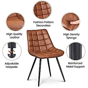 Yaheetech Set of 4 Dining Chairs Modern PU Leather Living Room Chairs with Cushioned Seat Backrest for Kitchen/Lounge Room, Brown