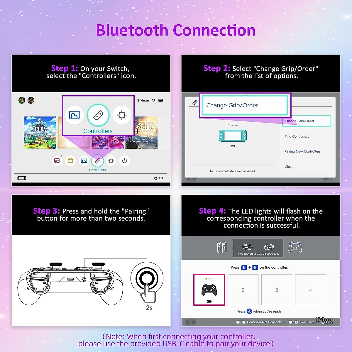 NexiGo Controller (No Deadzone) for Switch/Switch Lite/OLED, Bluetooth Wireless Controllers for Nintendo Switch with Vibration, Motion, Turbo and LED Light, Gift for Gamer Girls Boys (Violet Unicorn)