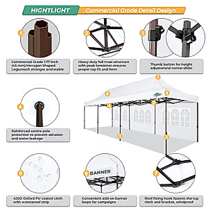 COBIZI Heavy Duty 10x30 Party Tent, Commercial 10x30 pop up canopy for Parties Waterproof Gazebos with 8 Sidewalls, All Season Wind & Waterproof UPF50+,Stable Thickened Frame