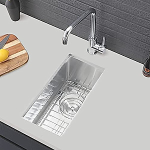 Friho 18"x10" Drop in Wet Bar Prep Kitchen Sink 16 Gauge Stainless Steel Single Bowl Bar Sink,Brushed Nickel Rv Sinks and Outdoor Undermount Bar Sink with Bottom Grid & Drain