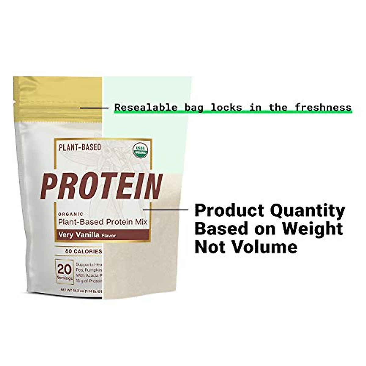 Essential Elements Organic Pea Protein Powder - Very Vanilla | Low-carb Plant-Based Vegan Blend - Keto-Friendly and Gluten-Free | 20 Servings, 18.2 oz