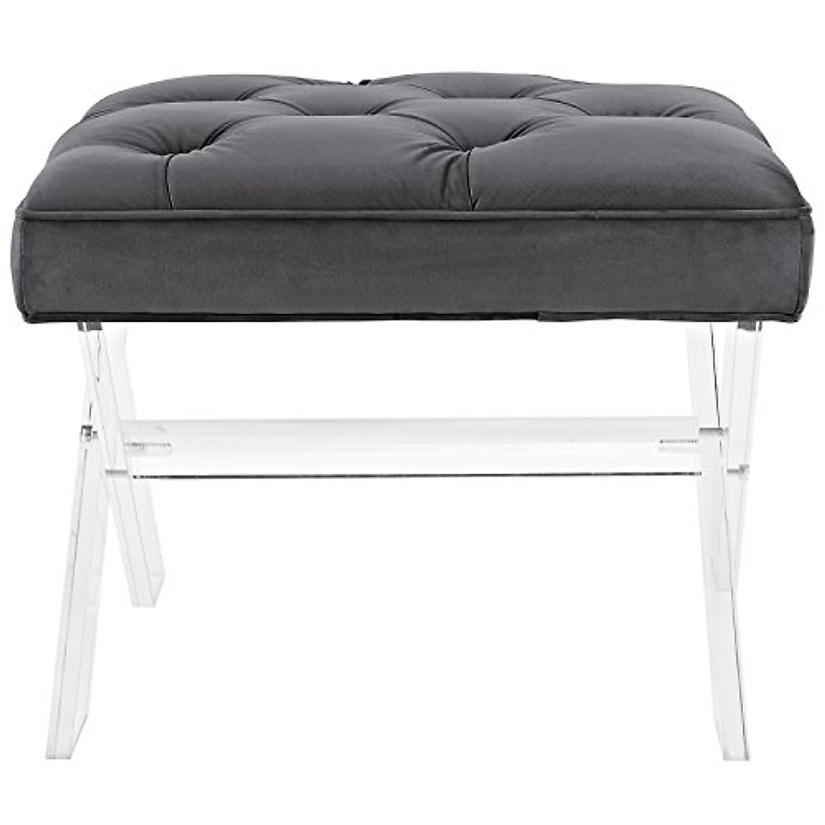 Modway Swift Acrylic X-Base Entryway Modern Bench With Tufted Fabric Upholstery in Gray