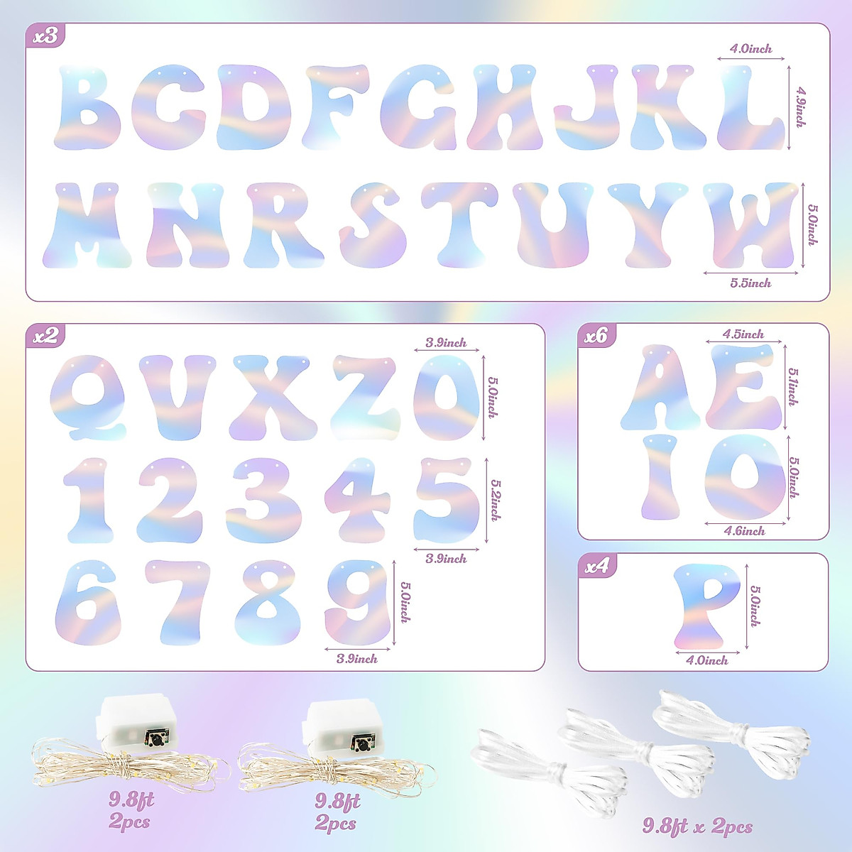 AwserTantue DIY Birthday Holographic Banner - 112Pcs DIY Holographic Banner, Make Your Own Banner Kit Customize Letters & Lights Birthday Baby Shower Christmas Winter Xmas New Year Party Decoration