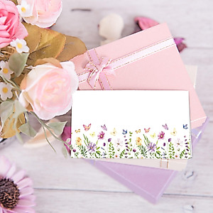 Whaline 100Pcs Floral Place Cards 3.5 x 2 Inch Wildflower Butterfly Tented Cards Seating Cards Blank Table Name Signs for Spring Holiday Buffet Party Table Setting Supplies