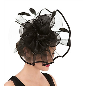 Fascinator Women's Organza Church Kentucky Derby British Bridal Tea Party Wedding Hat Summer Ruffle Hat(Hj2-Black)
