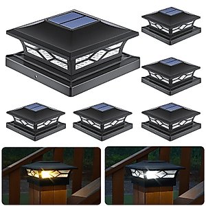 APONUO Solar Post Cap Lights, 4x4 Black Plastic Outdoor Waterproof Lights, Warm White/Cool White LEDs, Fence/Deck Decor, Garden Lighting