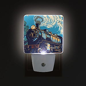ZENWAWA Running Steam Train Night Light Plug into Wall Decorative Auto Dusk to Dawn Sensor LED Night Lamp 2 Pack 3×4.5×1.4 in