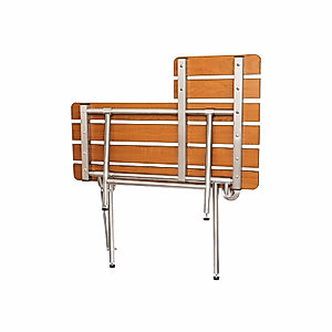 Seachrome 26-inch x 22.5-inch ADA Bariatric Wall Mount Folding Transfer Bench Shower Seat with Legs, Left-Handed, Teak Phenolic Seat (SSL2-260225-PT)