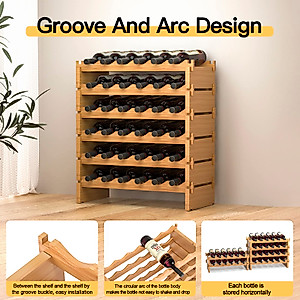 JOHAHTANG 36 Bottle Stackable Wine Rack - 6-Tier Bamboo Wine Bottle Rack for Bar, Kitchen and Cellar Wine Bottle Display Rack