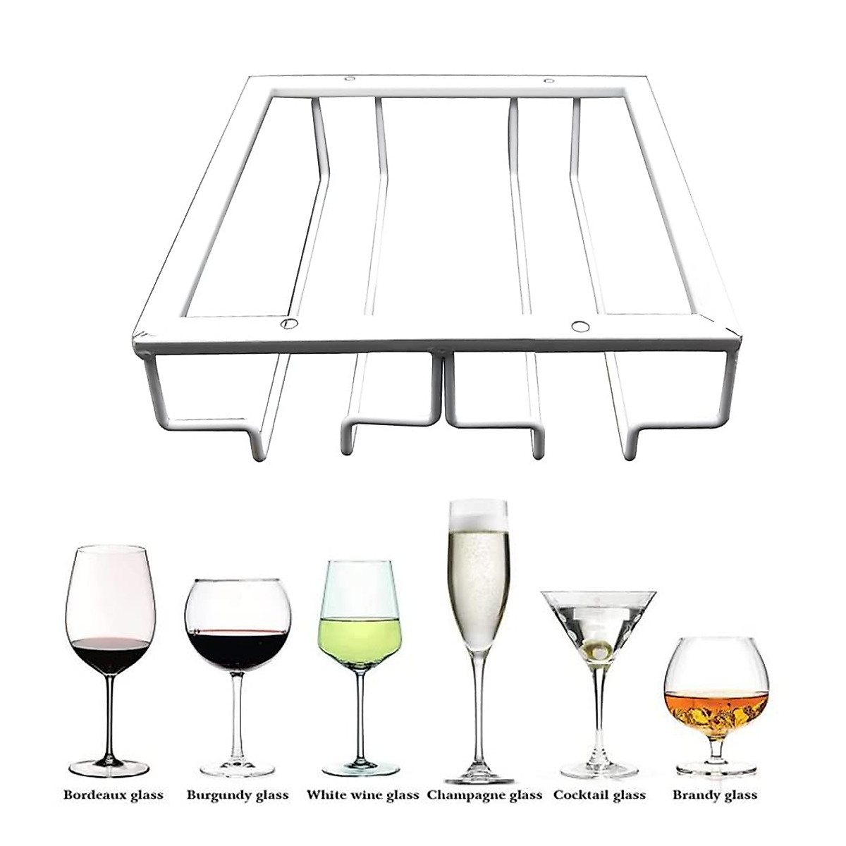 Hoshen GobletWine Glass Holder, Under Cabinet Goblet Holder, High Upside Down Wrought Iron Home, Bar Hanging Wine Glass Holder, Wine Glass Holder, (2 Rows) - Black