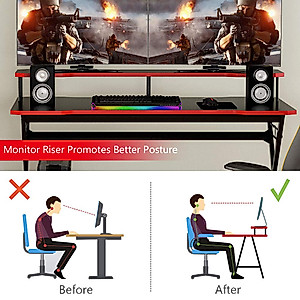 Tribesigns 55 inch Large Gaming Desk for 2 Monitors, Ergonomic PC Gaming Table Gamer Computer Desk with Monitor Stand and Headphone Hook for Home Office