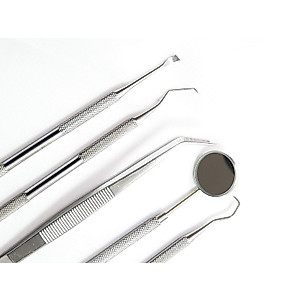 Dental Hygiene set of 5-Stainless Steel Tarter Scraper/Scaling Remover, Dental Toothpick, Mouth Mirror Scaler Tweezer For Calculus &Tartar Removal-Dentists Set is Ideal for Personal Use & Pet Friendly