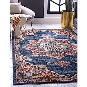 Unique Loom Utopia Collection Traditional Classic Vintage Inspired Area Rug with Warm Hues, 7' 1" x 10' Rectangle, Dark Blue/Beige