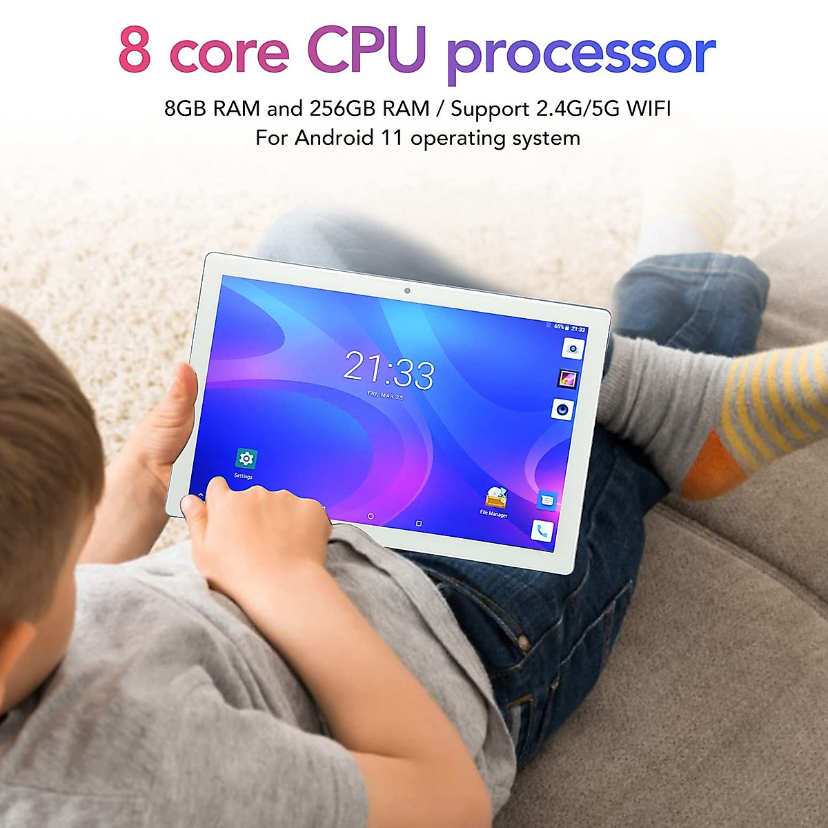 GOWENIC 10Inch Tablet, Kids Tablet for, Octa Core Processor 8GB RAM 256GB ROM, 5G WiFi Toddler Tablet with 8MP and 13MP Camera, 1920x1200 IPS, 8800mAh Lithium Battery