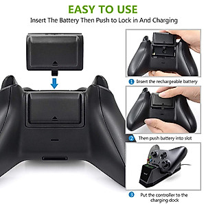 CICMOD Controller Charger Rechargeable Battery Pack for Xbox One, Xbox One X, Xbox One S, 2pcs Batteries, Black