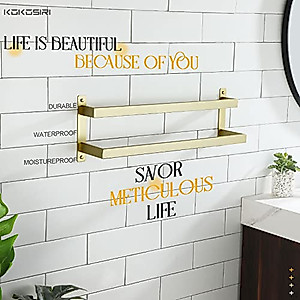 KOKOSIRI 24'' Towel Bars Bathroom 2-Tiers Ladder Bath Towel Hook Wall Mount Square Robe Hook Coat Hook Brushed Gold B5008BG-L24+B1010BG-P2