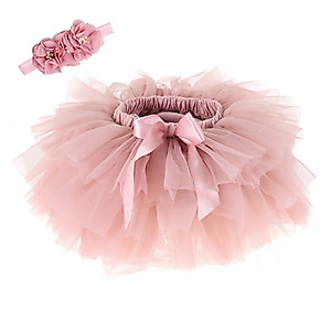 Baby Girls Tutu Skirt Headband Set Toddler Ruffle Tulle Diaper Covers 6-24 Month Bean Sand