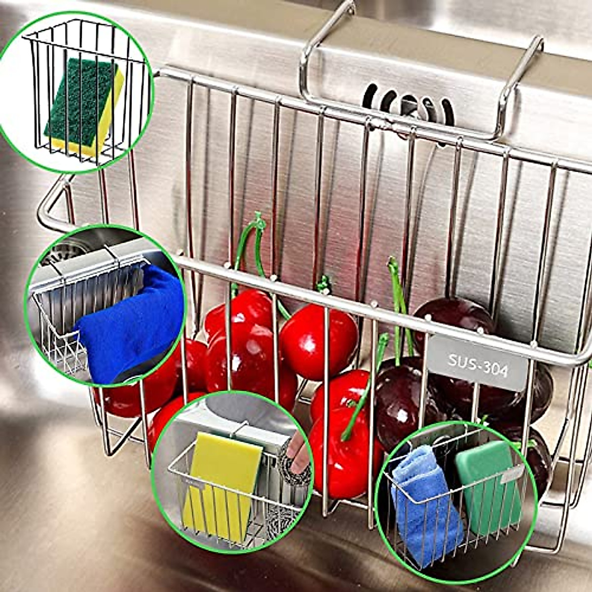 Kitchen Sponge Holder Brush Rack Sink Caddy Organizer Soap Dishwashing Liquid Drainer Stainless Steel Kitchen Tools