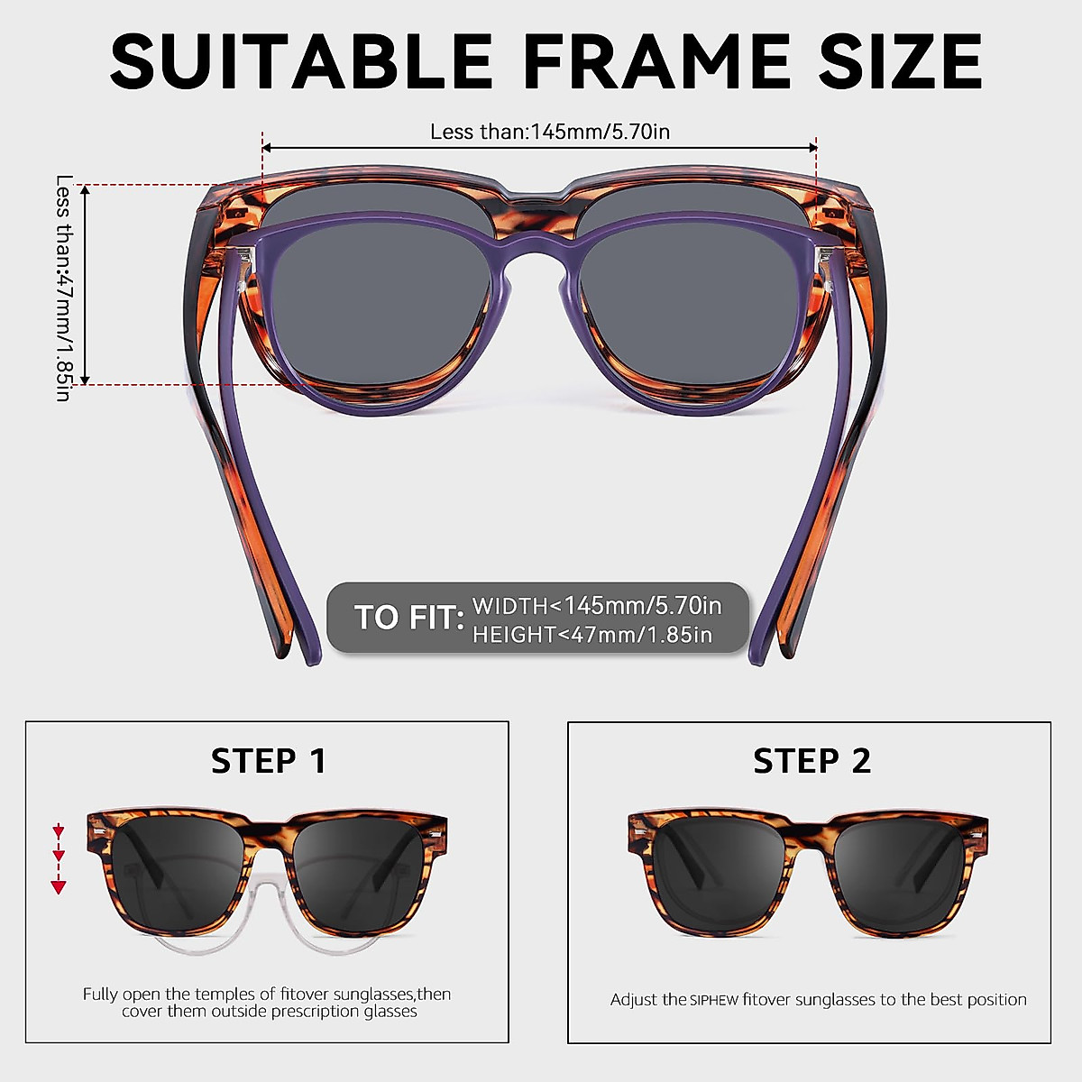 SIPHEW Polarized Fit Over Glasses Sunglasses for Women, Square Trendy Sun Glasses with UV400 Protection for Driving