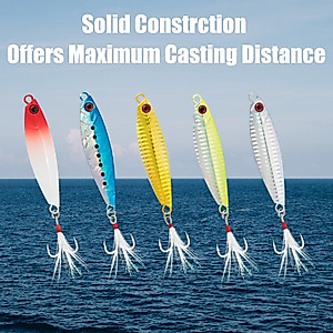 Dr.Fish 5 Pack Metal Jigging Spoon Saltwater Fishing Jigs Spoons Lures Casting Vertical Diamond Jig Lures Freshwater Bass Striper Mackerel Halibut 2oz
