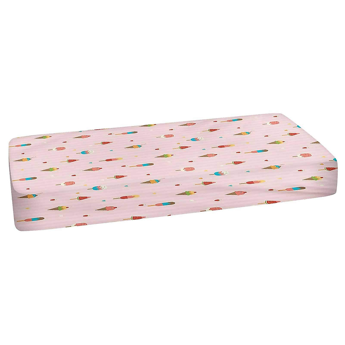 Ice Cream Fitted Crib Sheet,Pastel Pink Striped Backdrop with Hearts Different Toppings on Sticks and Cones Microfiber Silky Soft Toddler Mattress Sheet Fitted,28"x 52"x 8'',Baby Sheet for Boys Girls