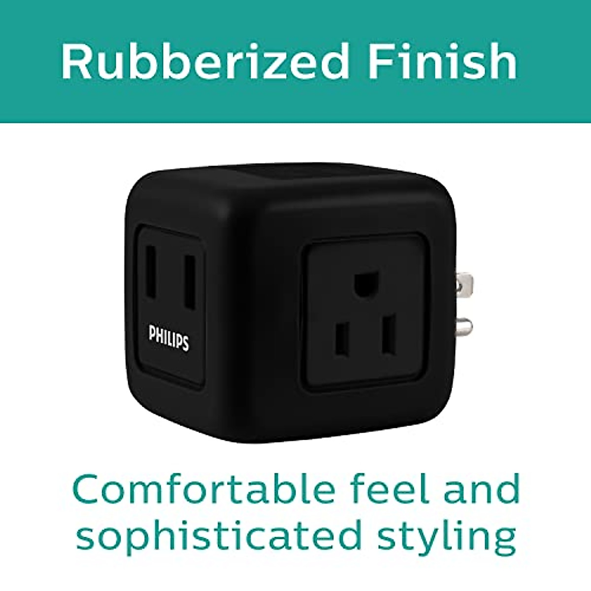 Philips 3-Outlet Extender with 2-USB Port Surge Protector, Charging Station, 245 Joules, Grounded Wall Tap, 3-Prong, 2.4 AMP/12 Watt, Space Saving Design, Black, SPP3202BC/37