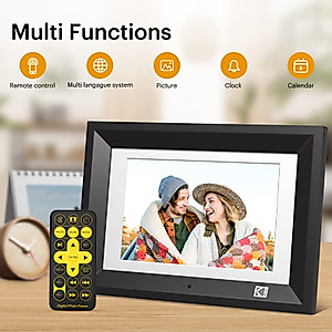 KODAK 10.1 Inch Wood Digital Picture Frame with Remote Control, IPS Screen HD Display, Auto-Rotate, Wall Mountable, Programmable Auto On/Off, Enjoy Your Precious Moment in Slideshow, Black