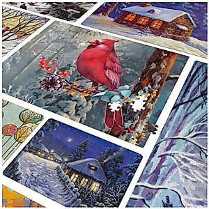 24 Jigsaw Puzzle Bundle, Holiday Winter Snow Illustration Landscape, 1000, 500, 300, 100, 48, 24 Pieces, for Kids and Adults Ages 8 and up