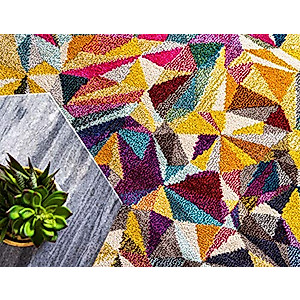 Unique Loom Estrella Collection Geometric, Triangles, Bright Colors, Abstract, Modern Area Rug, 2 ft 7 in x 10 ft, Multi/Beige
