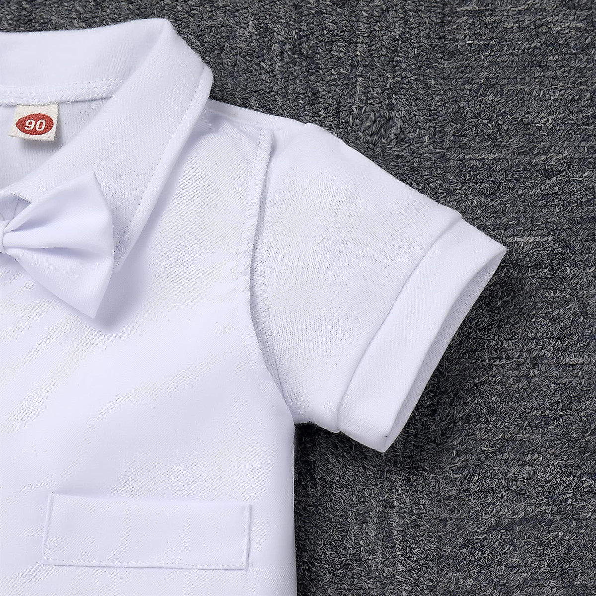 Summer Baptism Outfits for Boys Baby Boy Gentleman Suit Christening Outfit Dedication White Dress Shirt Romper Bowtie Infant Baptismal Outfit Easter Wedding Tuxedo Formal Suit All White 3-6 Months