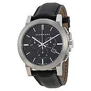 Burberry The City Swiss Luxury Men Unisex Women 42mm Round Stainless Steel Chronograph Watch Black Leather Band Black Date Dial BU9356