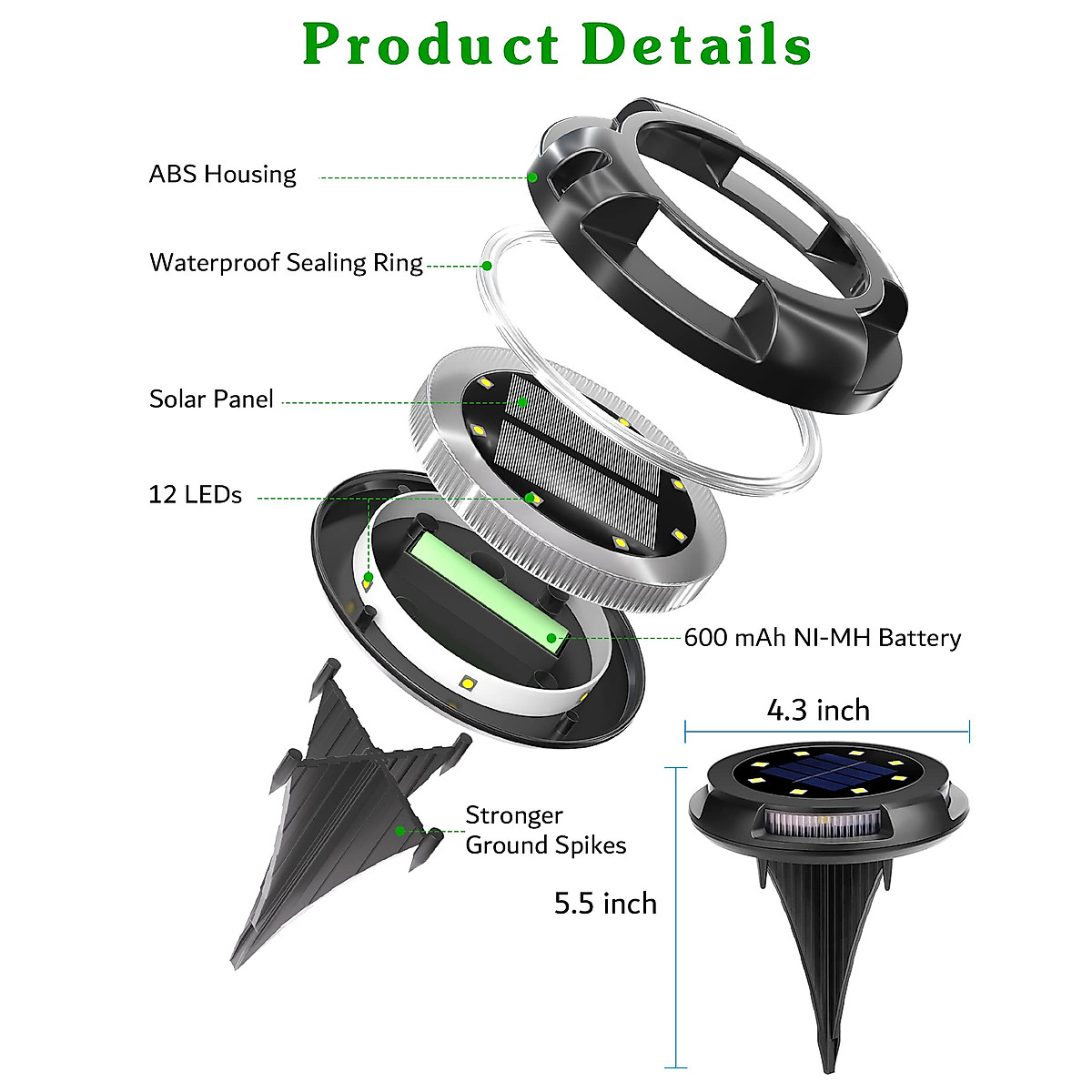 Biling Solar Outdoor Lights Walkway Lights 12 Packs, Bright Solar Ground Lights Uplight Sidelight, Waterproof Solar Deck Lights for Yard Walkway Garden Poolside (White)