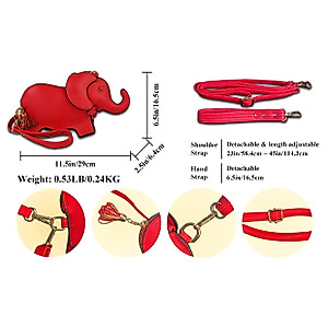 XACKWUERO Cute PU Leather Shoulder Bag Fashion Elephant Purse Novelty Animal Shaped Purse Elephant Gifts for Women (Red)