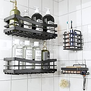 FRWUYU Shower Caddy,adhesive shower shelves Bathroom Shower Organizer Large capacity,[4-Pack],Shower Shelf for Inside Shower Rack,bathroom shower shelves,Matte Black