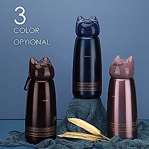 DIFFLIFE Cute Water Bottle For School, Vacuum Insulated Stainless Steel Thermos Mug，2019 New Cute Animals Insulation Bottle（Blue） (YUNDA)