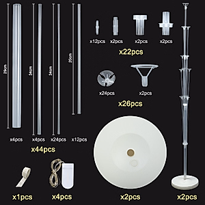 Amandir 2 Set Balloon Stand Kit for Floor with Lights, Include 32Pcs Rainbow Latex Confetti Balloons, Balloon Column Stand for Wedding Birthday Party