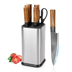 RedCall Knife Set,9 Piece Kitchen Knife Block Set,High Carbon Stainless Steel Ultra Sharp Knife Set with Block for Kitchen,Chef Knife, Bread Knife, Scissor, Sharpener with Universal Knife Block Holder