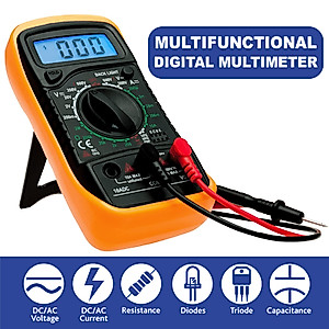 XL830L Pocket Digital Multimeter 2000 Counts Voltage Tester Home Measuring Tools Multi-Tester Test AC/DC Current, Resistance, Continuity, Frequency Backlight LCD Display with Battery