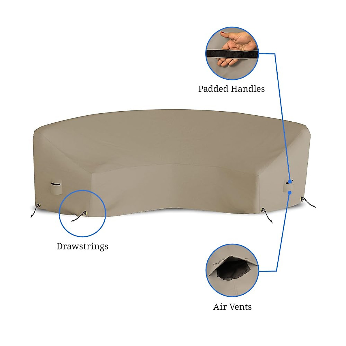 Covers & All Curved Outdoor Couch Cover, 12 Oz PVC Polyester Patio Furniture Cover, Tear & UV Proof Couch Cover Patio with Air Pockets & Drawstrings (190" L x 36" W x 39" H x 128" FL, Beige)