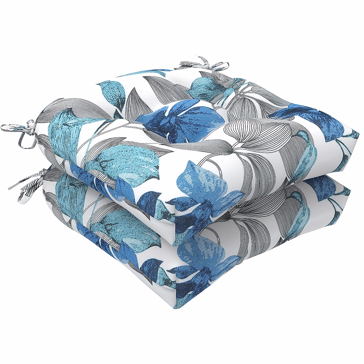 LVTXIII Outdoor Wicker Seat Cushions, Decorative Tufted Chair Pads 19"x19"x4" Seat Cushion Sets for Patio Garden Home Office Chair, Round Back, Set of 2, Clemens Noir Blue