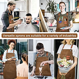 APRONPANDA Cross-Back Chef Aprons for Men Women with Pockets,Cotton Canvas Adjustable Cooking Work Apron for Kitchen,BBQ & Grill,Garden (Brown)