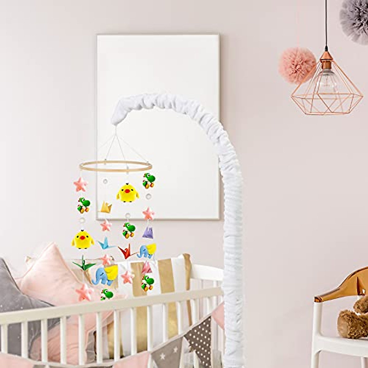 2 Pieces Nursery Crib Mobile Arm Cover Baby Crib Mobile Bed Bell Holder Cover Infant Music Box Toy Holder Cover Wind Chime Bracket Fabric Cover for Crib Mobile Arm DIY Mobile (White)