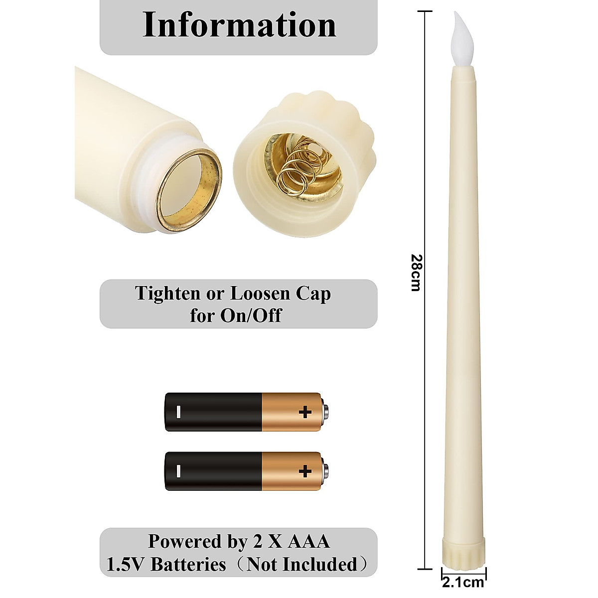 36 Pieces Flameless Taper Candles 11 Inch Flickering Candle Lights Faux LED Candles Battery Operated Candles Electric Fake Candles for Christmas Halloween Birthday Wedding Party Supplies (Ivory)