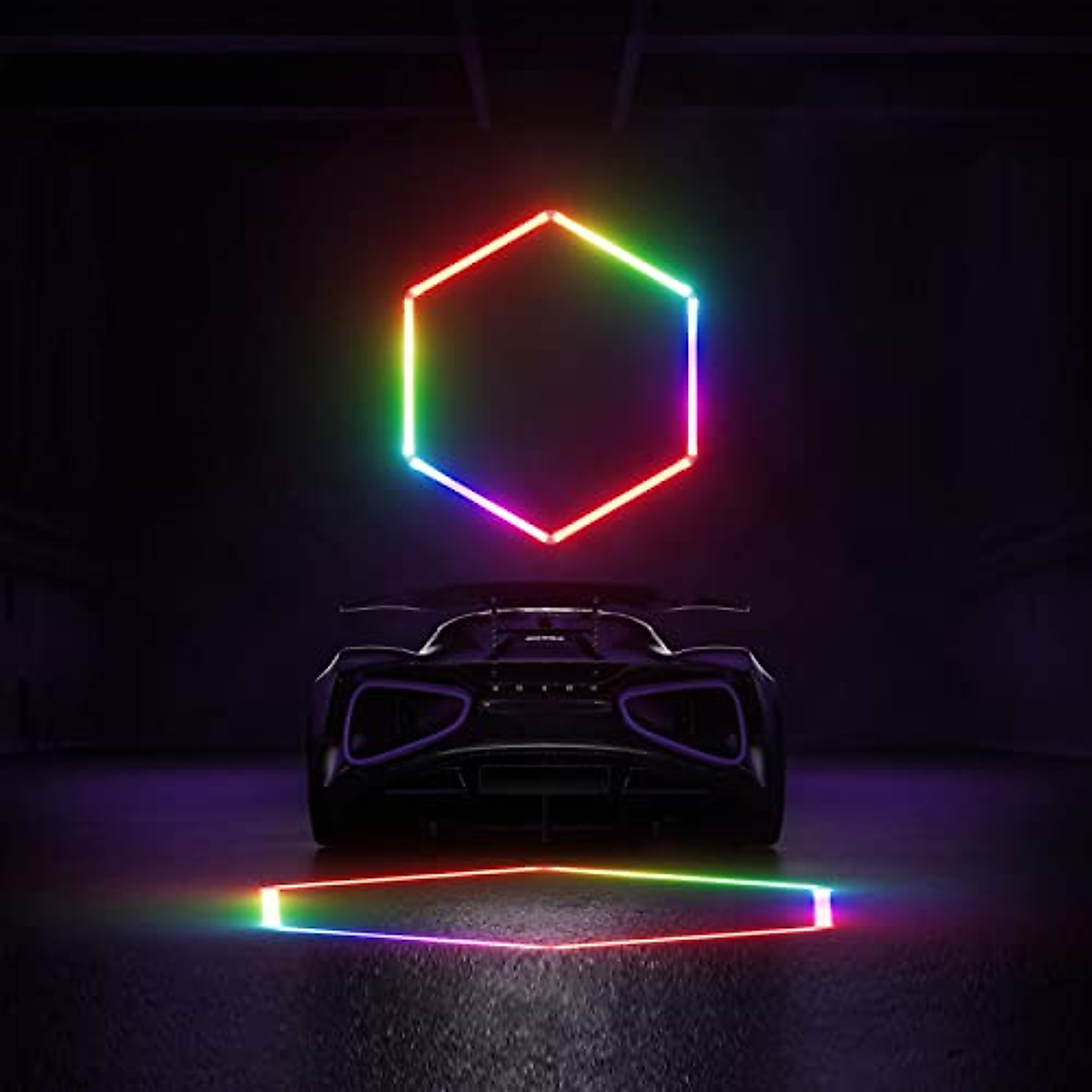 Hexagon LED Garage Light RGB - Hexagon Garage Light with Adjustable Light Color, for Private Garage KTV Bar Basement Gym Lighting(1 Pack)